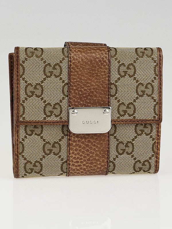 Gucci Beige/Brown GG Canvas Bar Compact Wallet | Yoogi's Closet