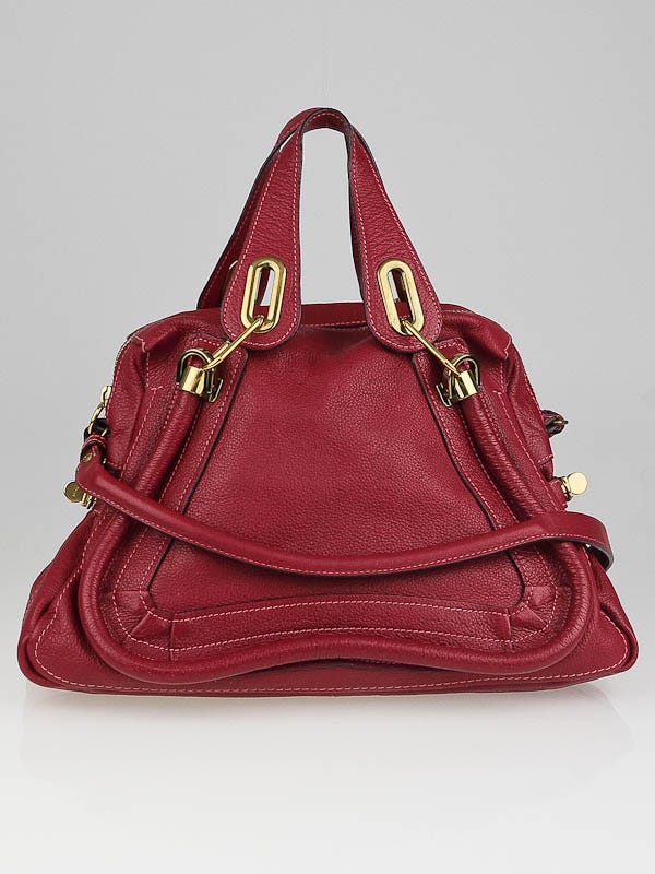 Chloe Red Pebbled Leather Medium Paraty Bag | Yoogi's Closet
