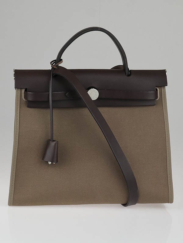 Hermes Etoupe/Ebene Canvas and Leather Herbag Zip PM Bag | Yoogi's Closet