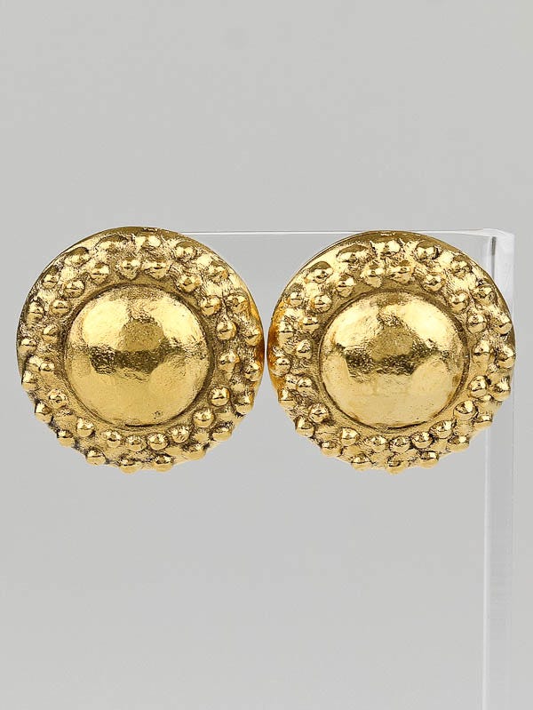 Chanel Goldtone Metal Round Disc Clip-On Earrings | Yoogi's Closet