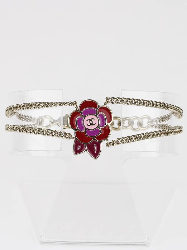 Chanel Pink/Red Camellia Flower CC Bracelet | Yoogi's Closet