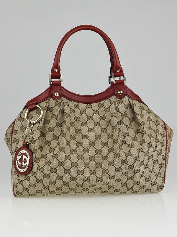Gucci Beige/Red GG Canvas Medium Sukey Tote Bag | Yoogi's Closet