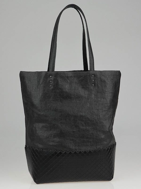 Bottega Veneta Black Coated Linen Small Scolpito Tote Bag | Yoogi's Closet