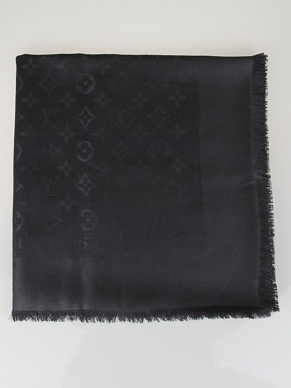 Louis Vuitton Anthracite Monogram Silk/Wool Shawl | Yoogi's Closet