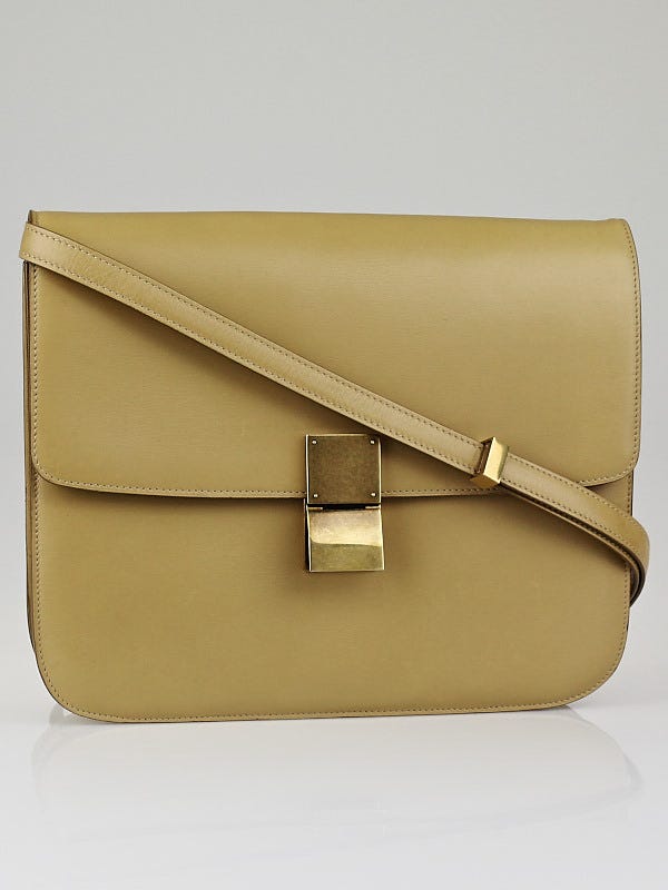Celine Beige Calf Leather Large Classic Box Flap Bag | Yoogi's Closet