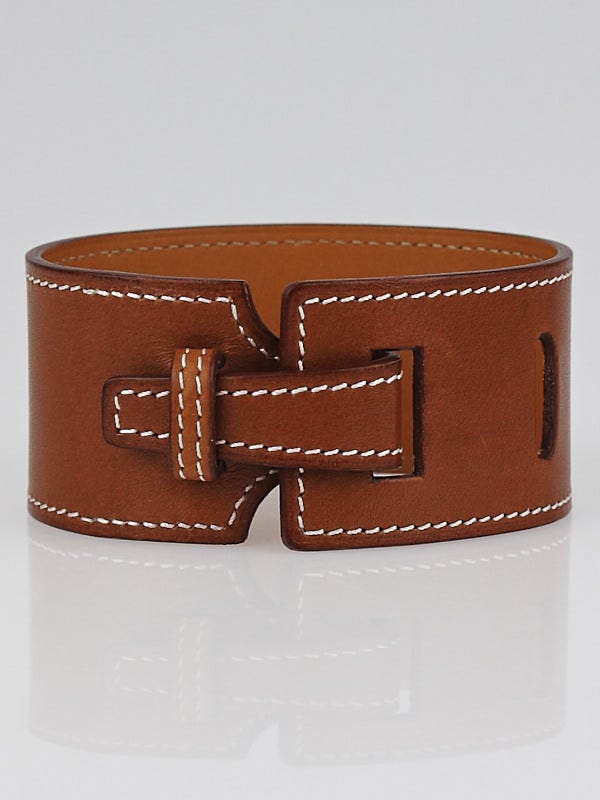Hermes Natural Barenia Leather Medium Cuff Bracelet | Yoogi's Closet