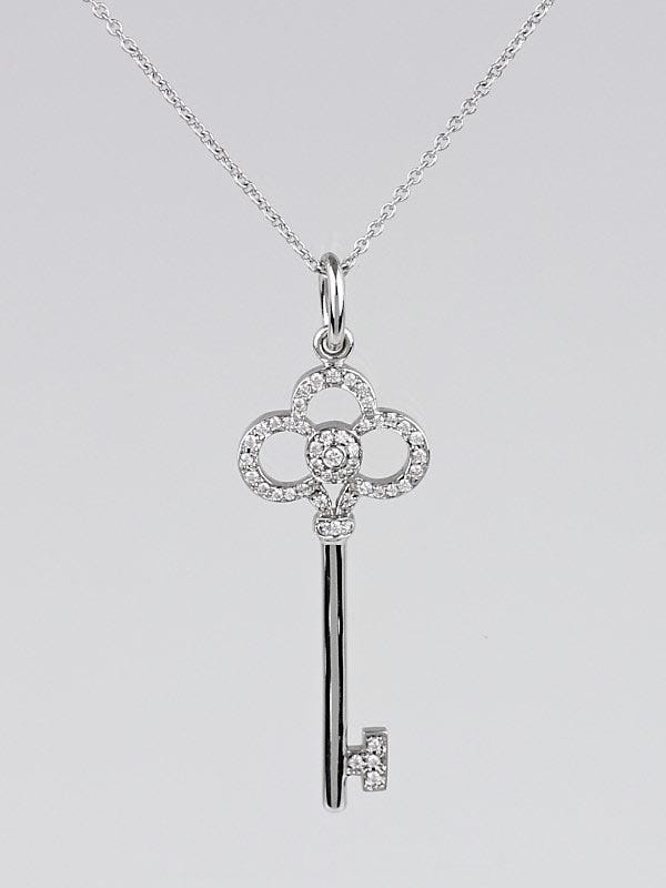 Tiffany & Co. 18k White Gold an Diamond Crown Key Pendant | Yoogi's Closet