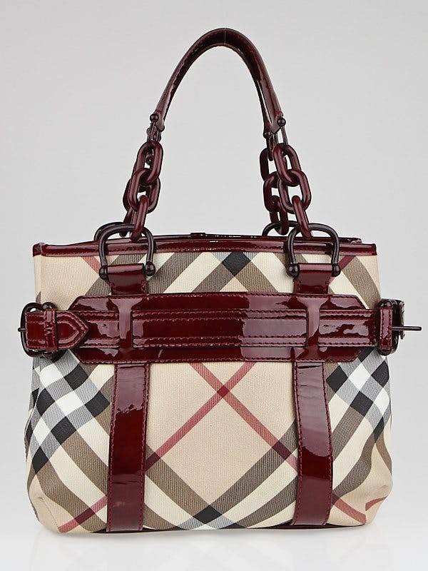 Burberry Berry Patent Leather Supernova Check Coated Canvas Tote Bag ...