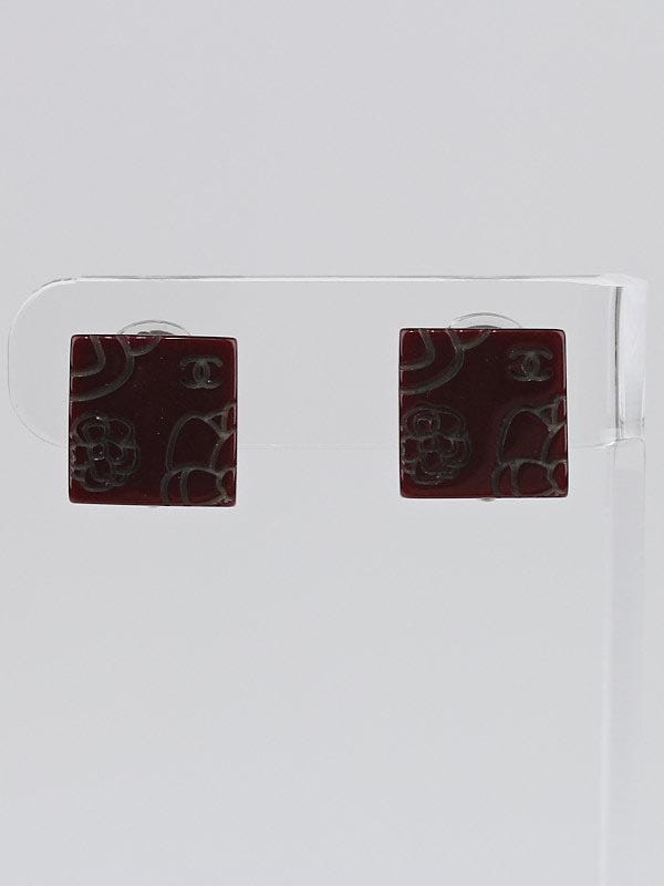Chanel Dark Burgundy Resin Square Camellia Clip-On Earrings | Yoogi's ...