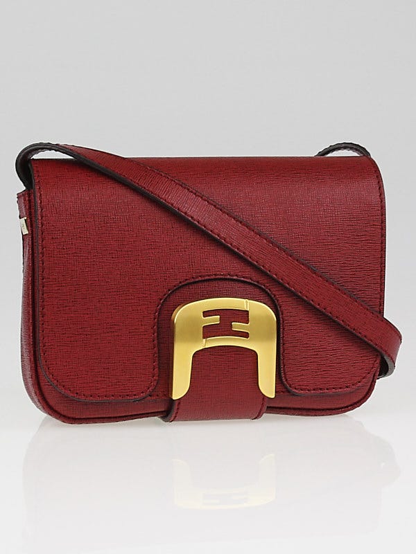 Fendi Dark Red Leather Chameleon Small Saddle Bag - 8BT198 | Yoogi's Closet