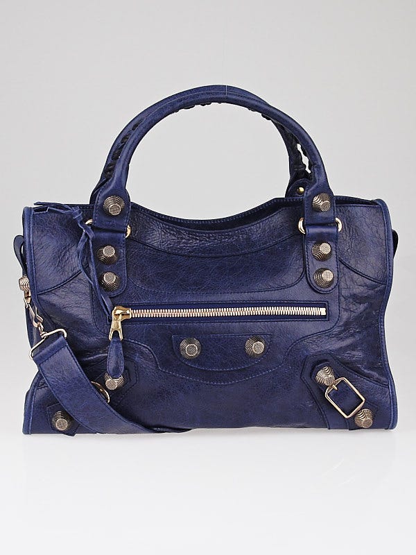 Balenciaga Blue Roi Lambskin Leather Giant 21 Rose Gold Motorcycle City ...
