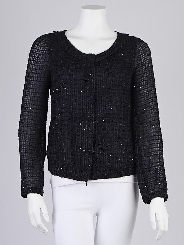 Armani Collezioni Navy Blue Silk/Sequin Zip Jacket Size 6/40 | Yoogi's ...