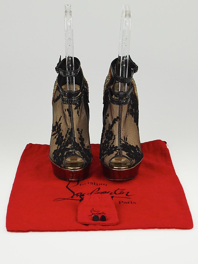 Christian Louboutin Black Lace Bridget Strass Peep Toe Christian Louboutin Black Lace Bridget Strass Peep Toe