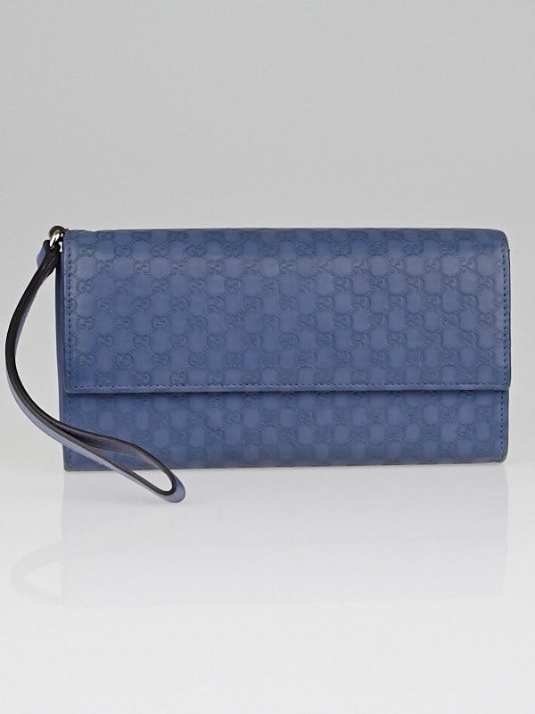 Gucci Blue Microguccissima Leather Wallet Wristlet Clutch Bag | Yoogi's ...