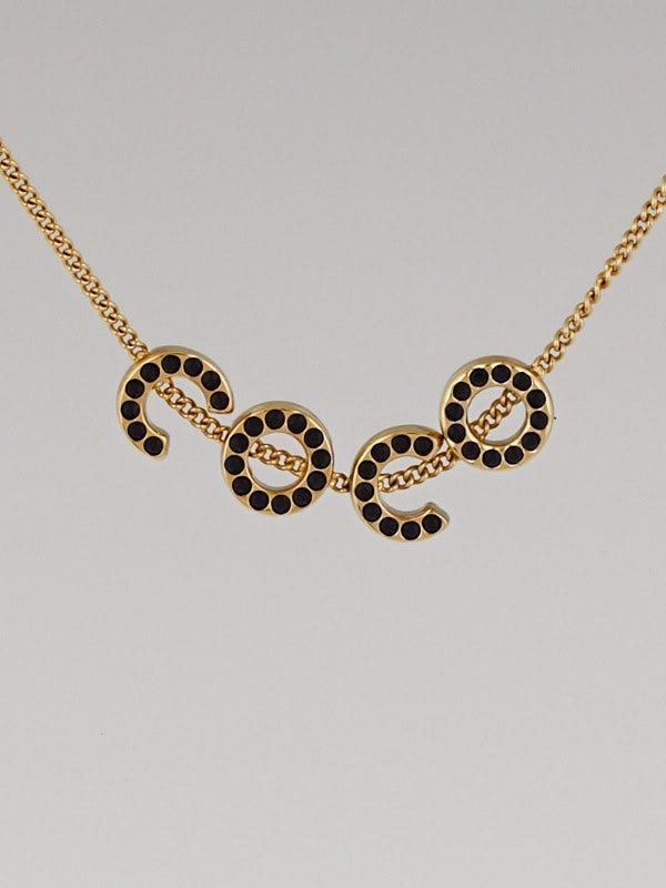 Chanel Goldtone and Black Crystal Coco Necklace | Yoogi's Closet