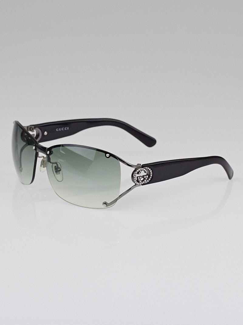 Gucci Black Metal Frame Gradient Tint Crystal GG Sunglasses-2820 ...