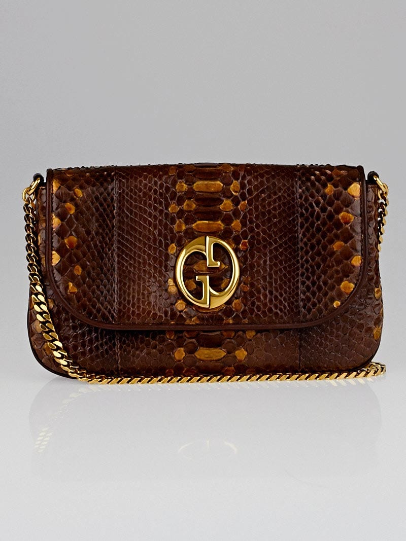 Gucci Brown Metallic Python 1973 Chain Shoulder Bag | Yoogi's Closet