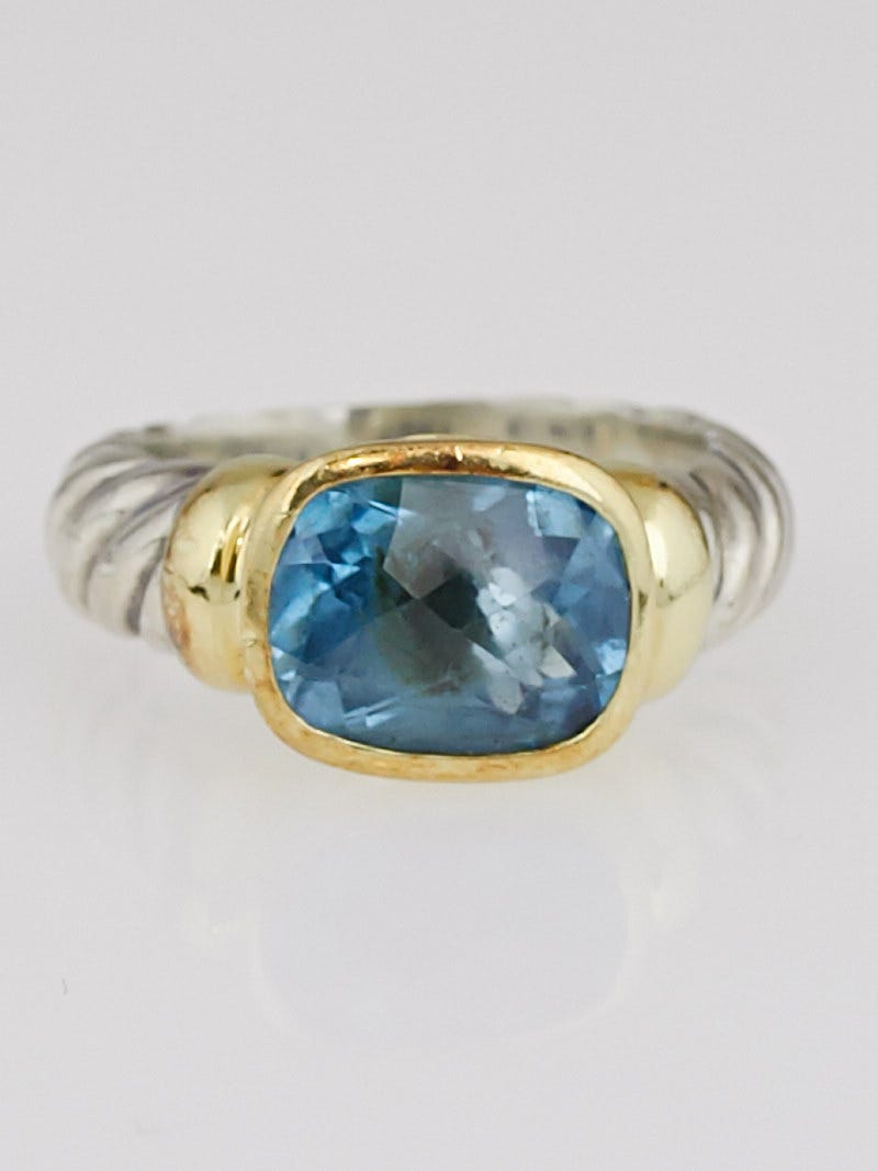 David Yurman Blue Topaz Noblesse 14K Gold with Silver Cable Ring Size 5 ...