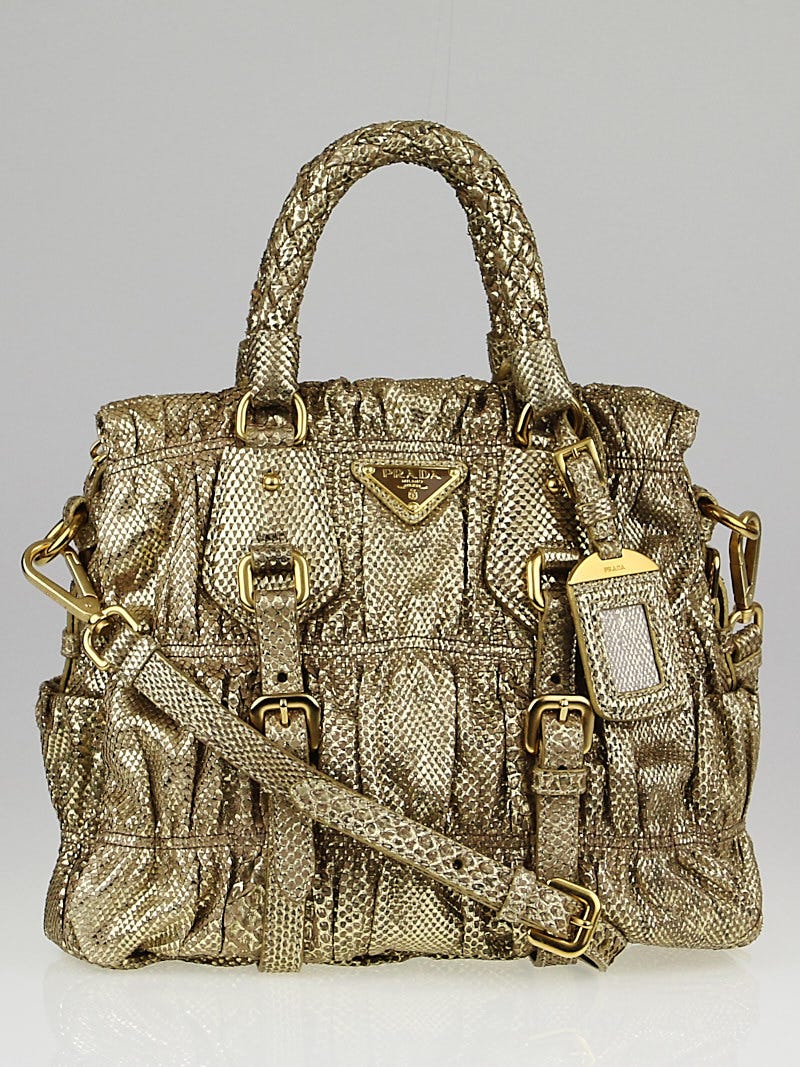 Prada Gold Gaufre Python Tote Bag | Yoogi's Closet