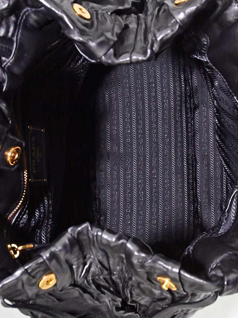 Prada Black Nappa Antique Leather Drawstring Tote Bag BR4229 Prada Black Nappa Antique Leather Drawstring Tote Bag BR4229