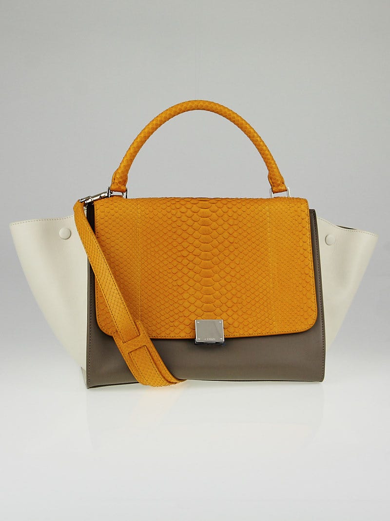 Celine Saffron Python Tricolor Leather Medium Trapeze Bag | Yoogi's Closet