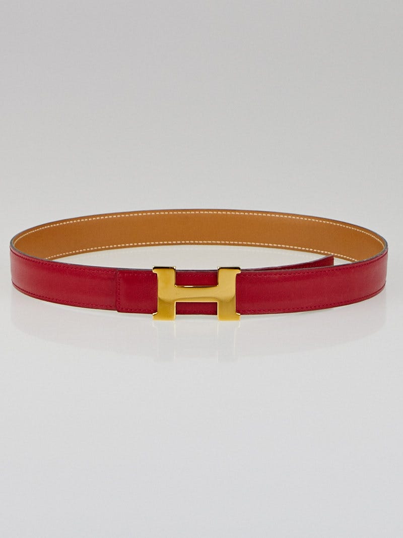 Hermes 24mm Red Box / Gold Barenia Leather Gold Plated Constance H Belt ...