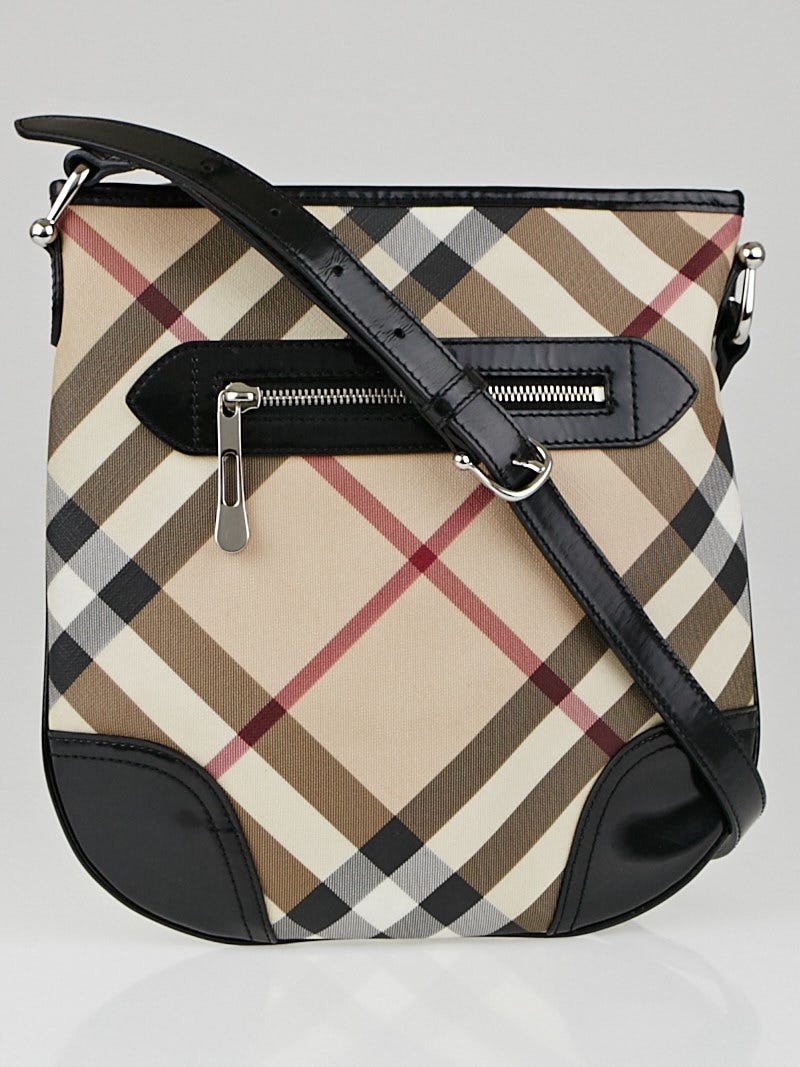 Burberry Black Patent Leather Supernova Check Coated Canvas Dryden ...