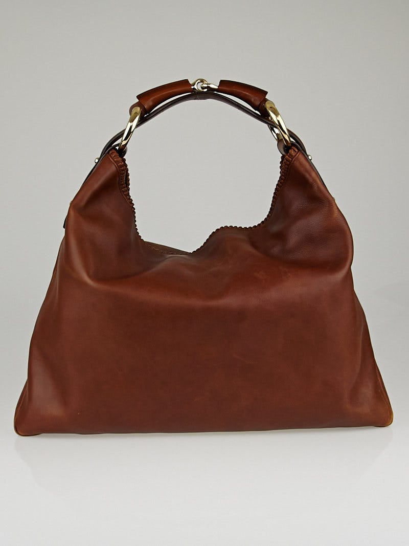 Gucci Brown Leather Chain Horsebit Large Hobo Bag | Yoogi's Closet
