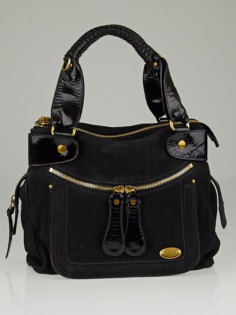 Chloe Black Nubuck and Patent Leather Large Bay Tote Bag | Yoogi's Closet