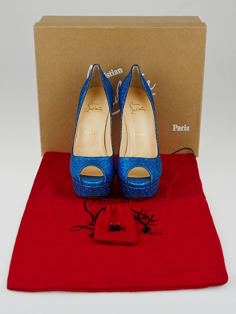 Christian Louboutin Blue Sapphire Glitter Mini Lady Peep 150 Christian Louboutin Blue Sapphire Glitter Mini Lady Peep 150