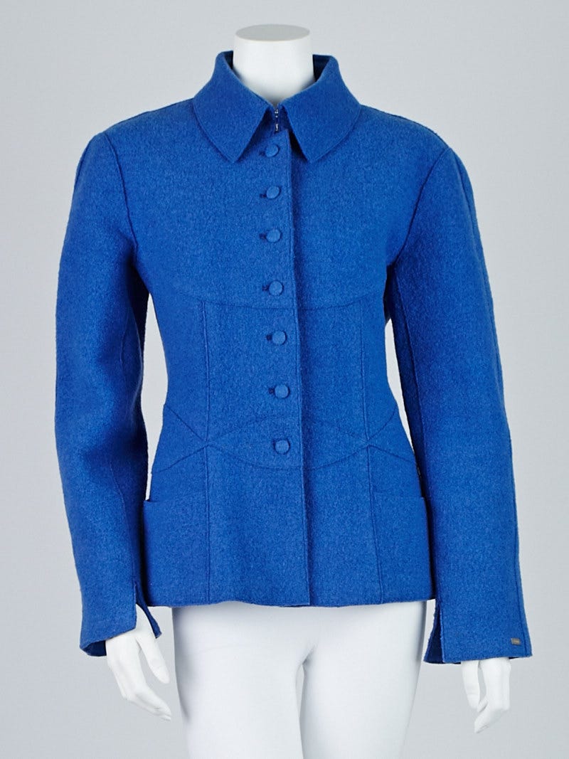 Chanel Blue Wool Short Swing Coat Size 8/40 | Yoogi's Closet