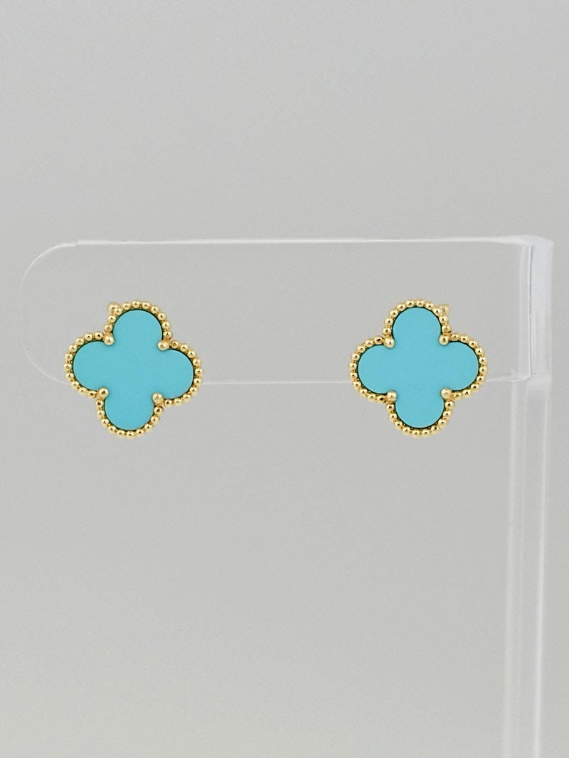 Van Cleef & Arpels 18k Gold and Turquoise Vintage Alhambra Earclips ...