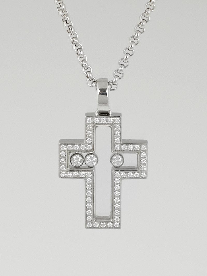 Chopard 18k White Gold 'Happy Diamonds' Floating Diamond Cross Pendant ...