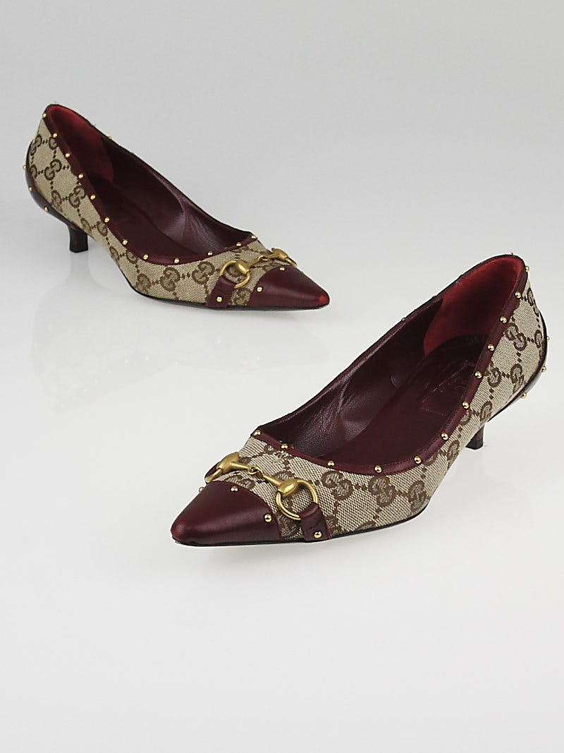 Gucci Beige/Ebony GG Canvas and Scarlet Leather Horsebit Kitten Heels ...