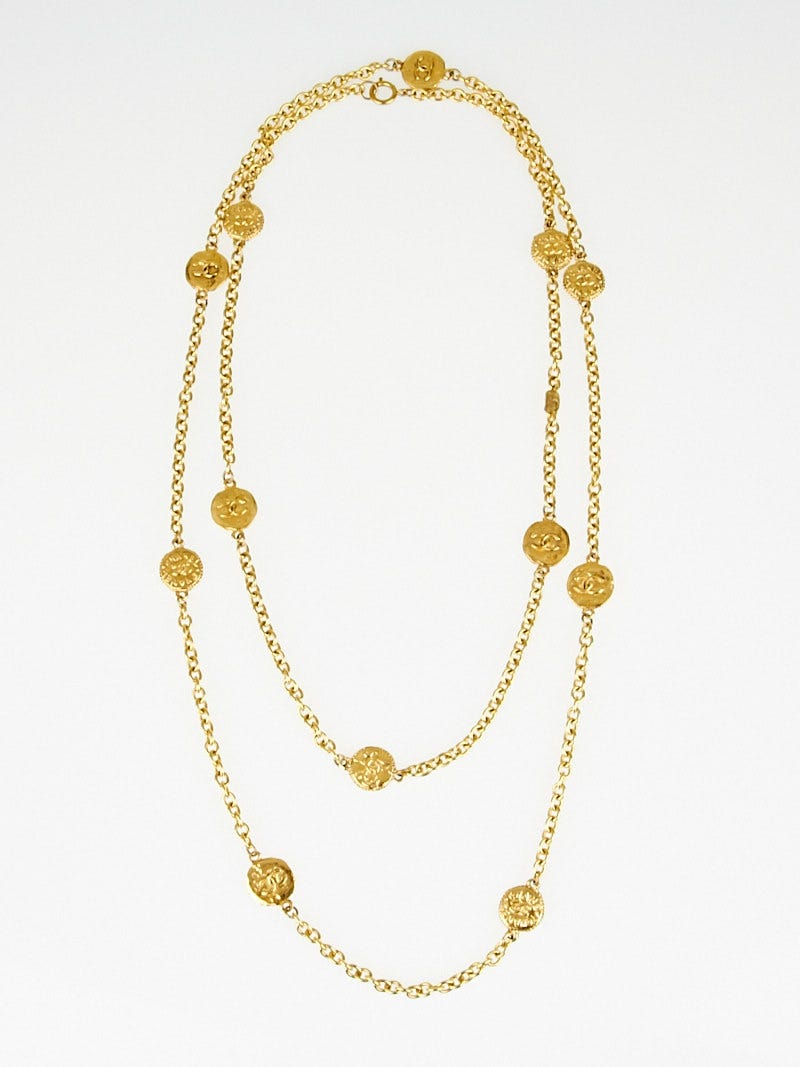 Chanel Goldtone Chain CC Coins Long Necklace | Yoogi's Closet