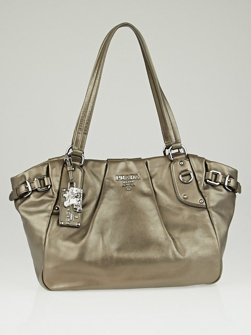 Prada Silver Metallic Leather Shoulder Bag | Yoogi's Closet