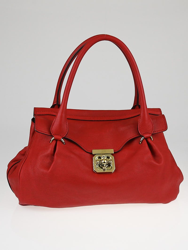 Chloe Red Leather Elsie East/West Satchel Bag | Yoogi's Closet