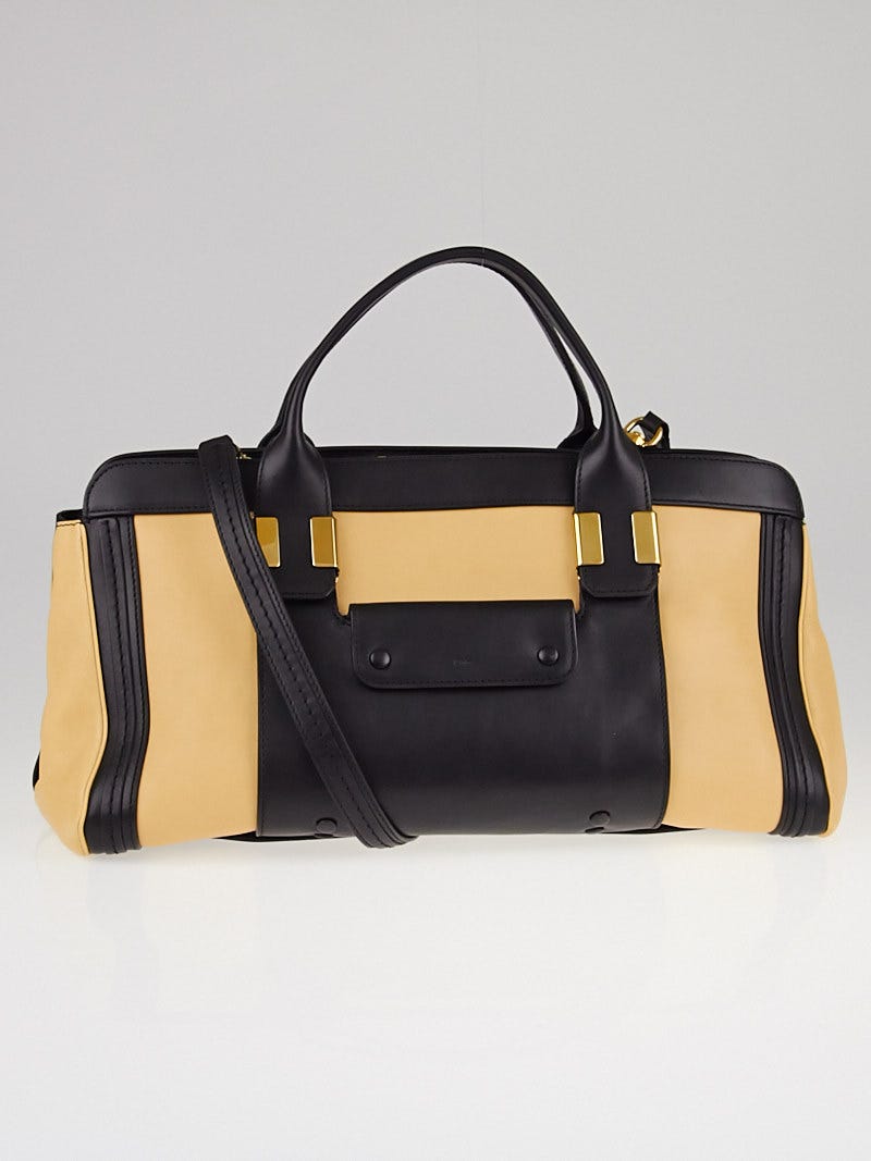 Chloe Beige/Black Leather Colorblock Medium Alice Satchel Bag | Yoogi's ...