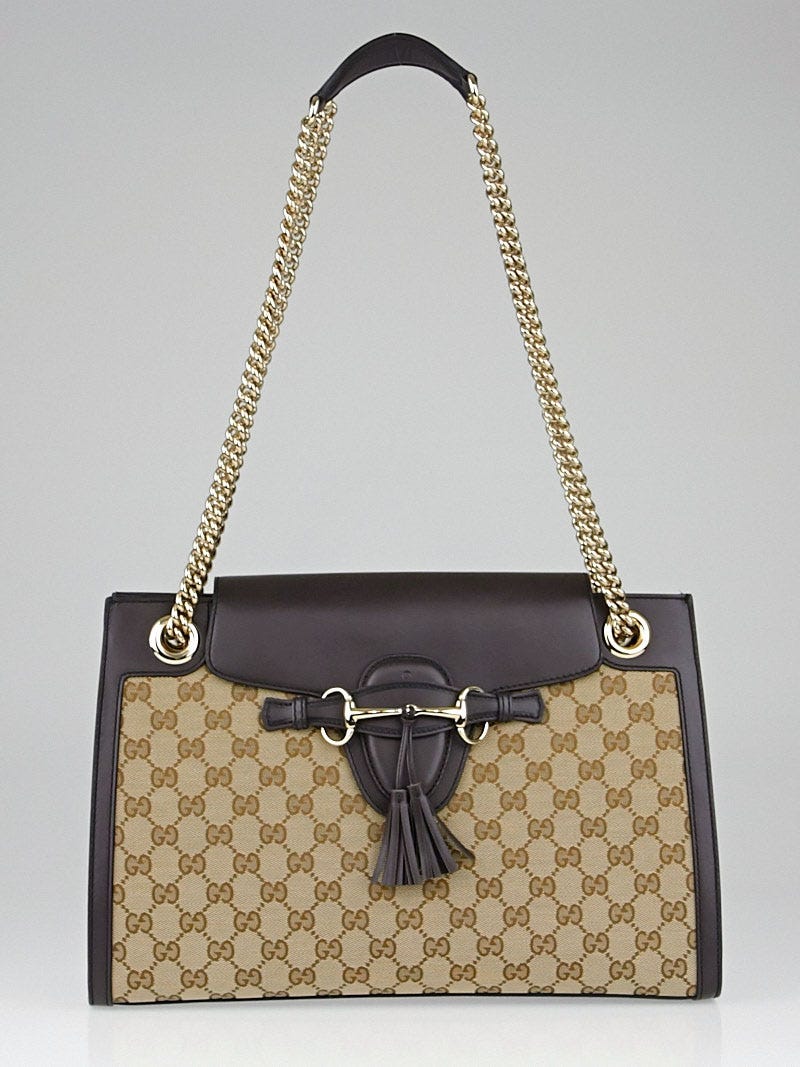 Gucci Beige/Ebony GG Canvas Emily Original Chain Large Shoulder Bag ...