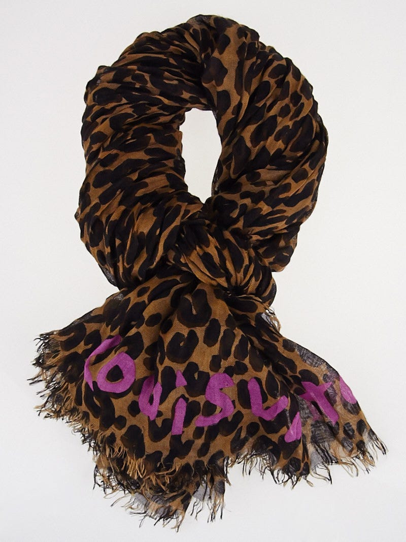 Louis Vuitton Brown Cashmere/Silk Stephen Sprouse Leopard Stole Scarf ...