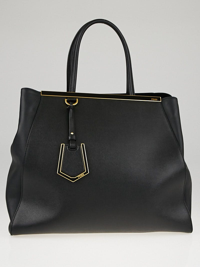 Fendi Black Vitello Leather Large 2Jours Elite Shopper Tote Bag 8BH251 ...
