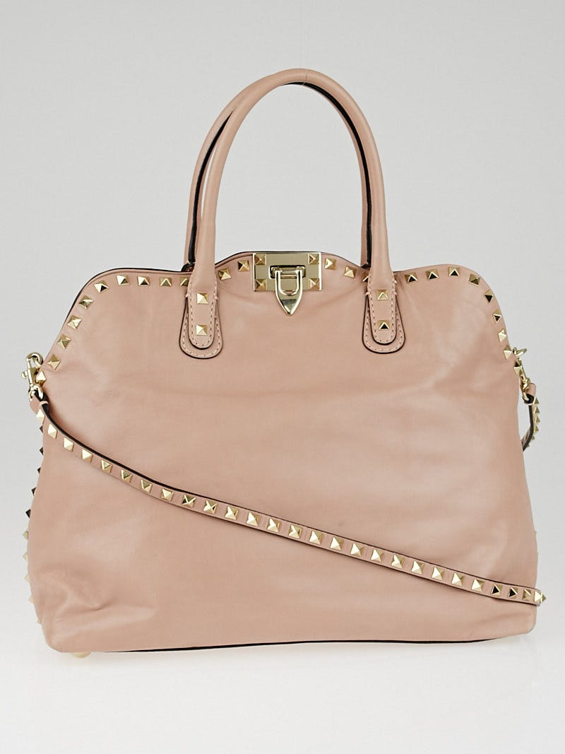 Valentino Beige Leather Rockstud Dome Double Handle Bag | Yoogi's Closet