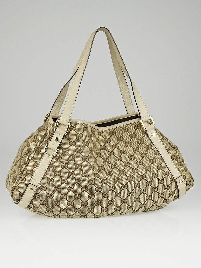 Gucci Beige/White GG Canvas Abbey Medium Tote Bag | Yoogi's Closet