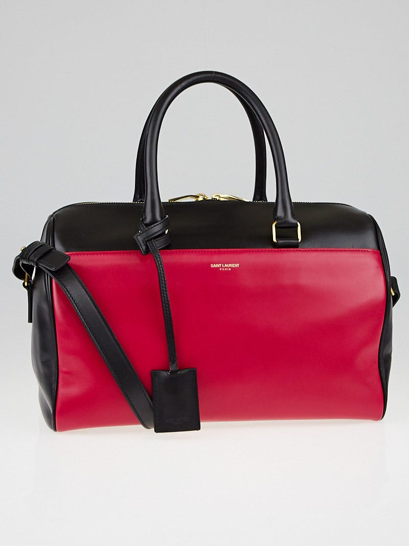 Yves Saint Laurent Black/Fuchsia Bicolor Calfskin Leather Duffle 6 Bag ...