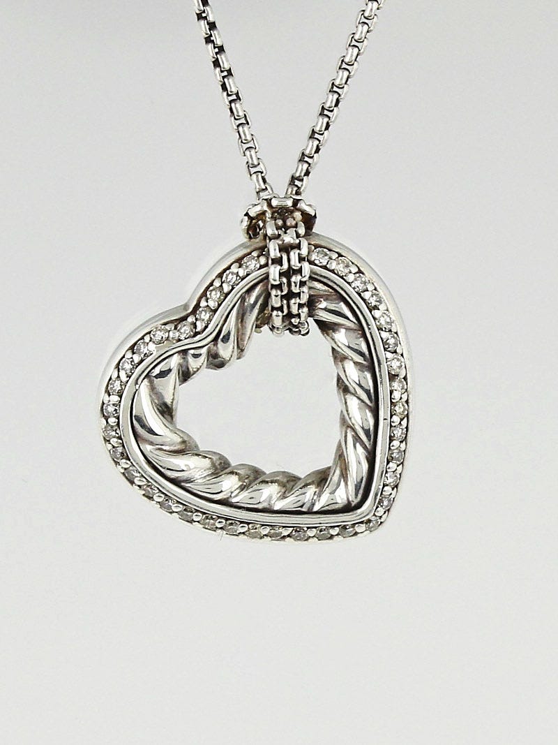 David Yurman Sterling Silver and Diamond Cable Heart Pendant Necklace ...