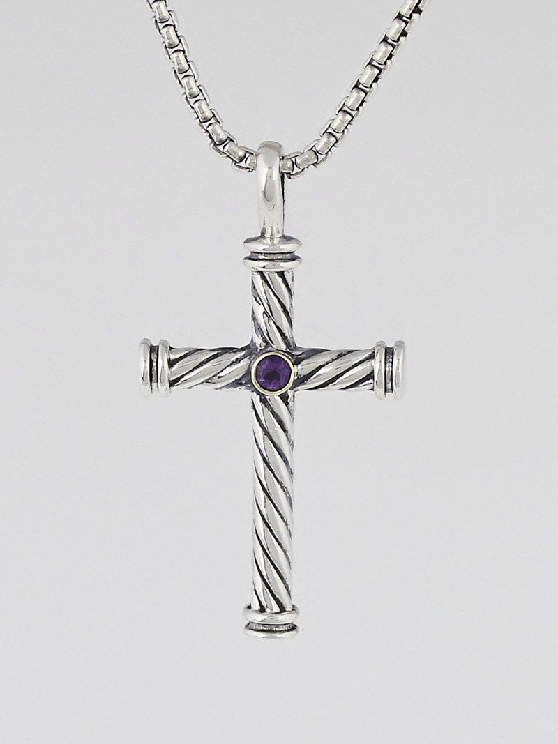 David Yurman Sterling Silver and Amethyst Cable Classics Cross Pendant ...