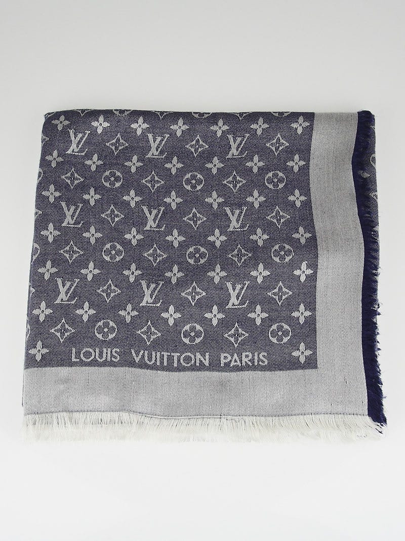 Louis Vuitton Blue Monogram Denim Silk/Wool Shawl Scarf | Yoogi's Closet