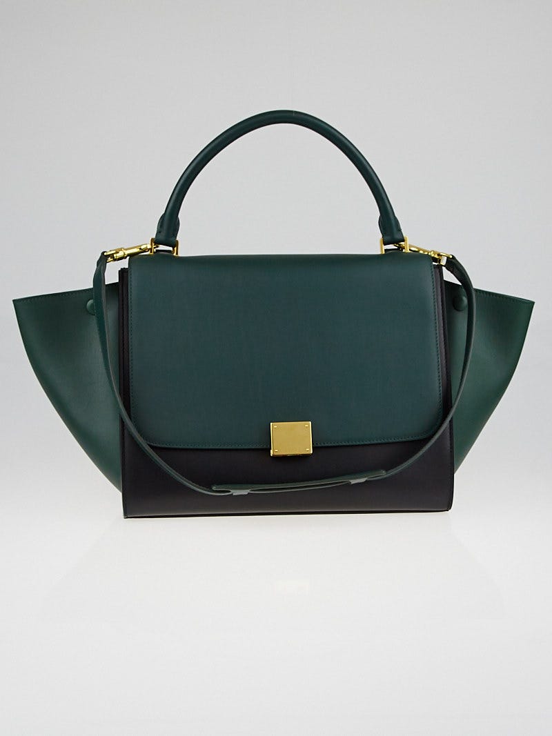 Celine Green/Black Bi-Color Smooth Calfskin Leather Small Trapeze Bag ...