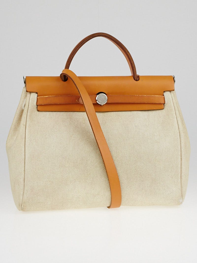 Hermes 30cm Natural Toile Canvas and Vache Calfskin Leather 2-in-1 Herbag PM Bag | Yoogi's Closet