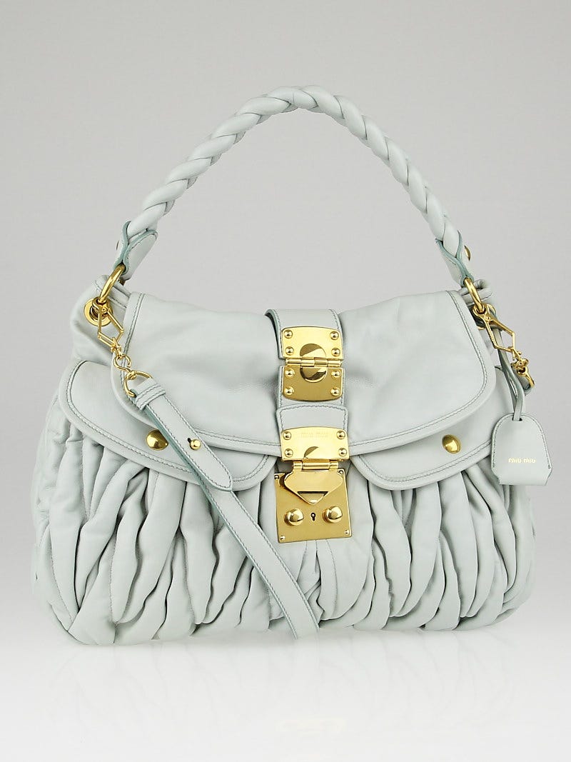 Miu Miu Light Blue Matelasse Nappa Leather Coffer Hobo Bag | Yoogi's Closet